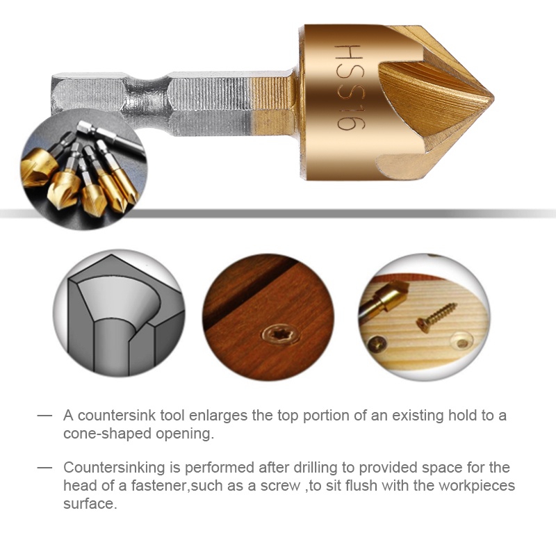 6/3PCS Countersink Drill Bit Set 1/4'' Hex Shank HSS 5 Flute ...