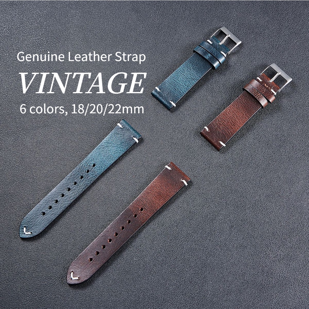 Universal Vintage Calf Genuine Leather Watch Strap 18mm 20mm 22mm Watch ...
