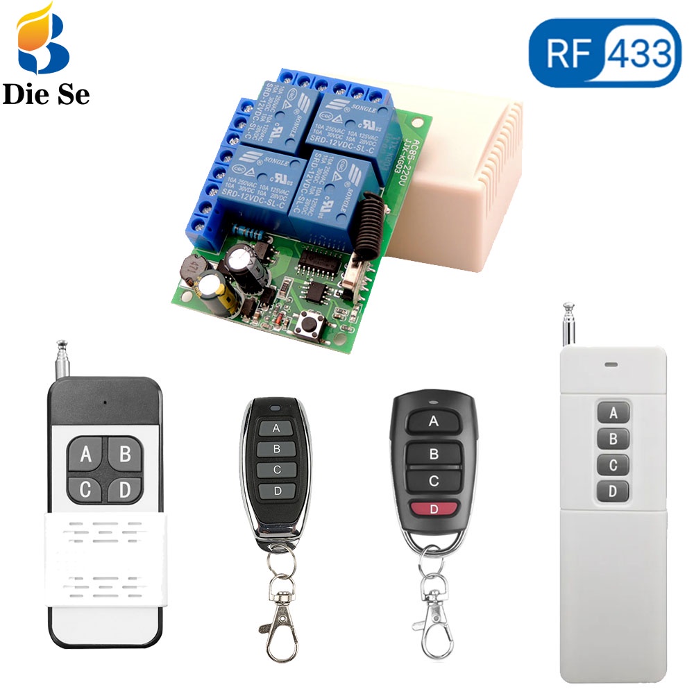 Diese 433MHz AC 220V 240V 4CH Remote Control Switch 10A Receiver Module and Transmitter for ...