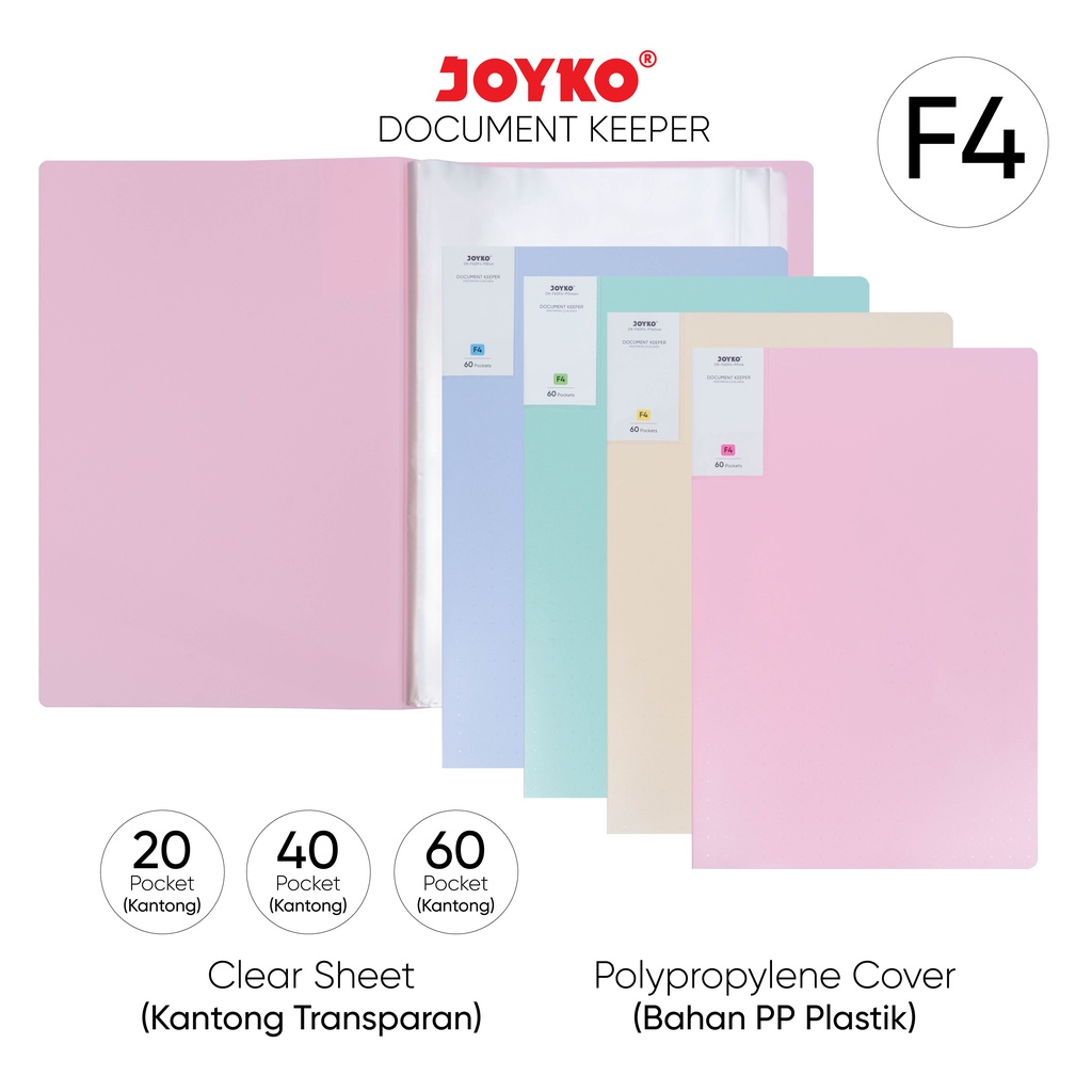 Document Keeper Clear Holder Document File Folder Joyko F4 Pastel ...