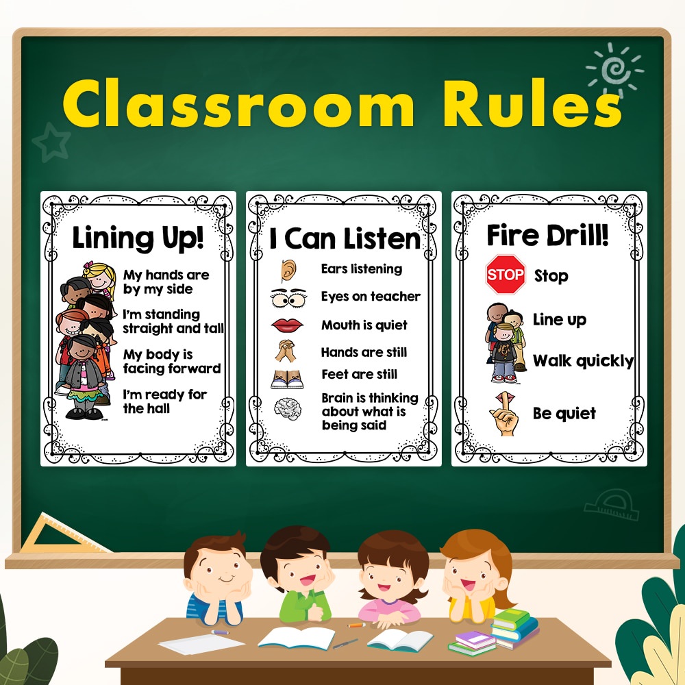 3 Pcs A4 Classroom Rules School Learning Poster Classroom Decoration ...