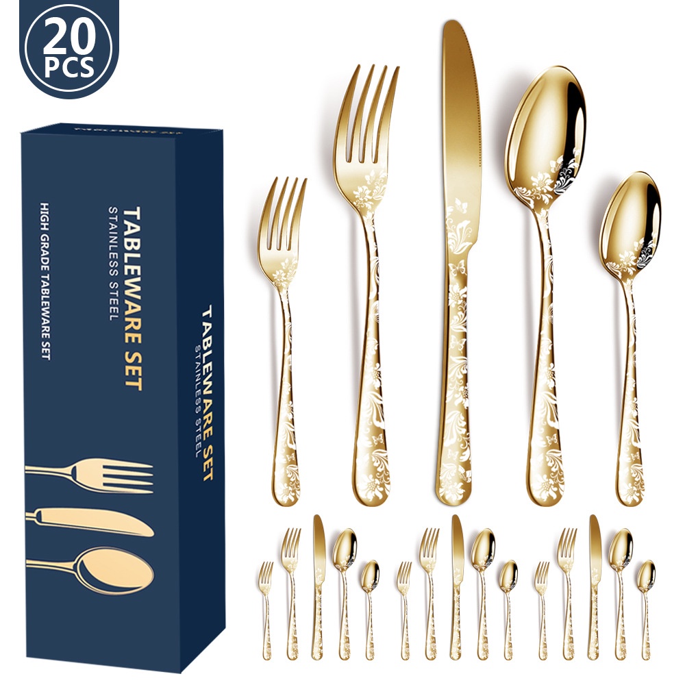 Pattern Stainless Steel Tableware 5 Sets 20 Piece Set Western Food ...