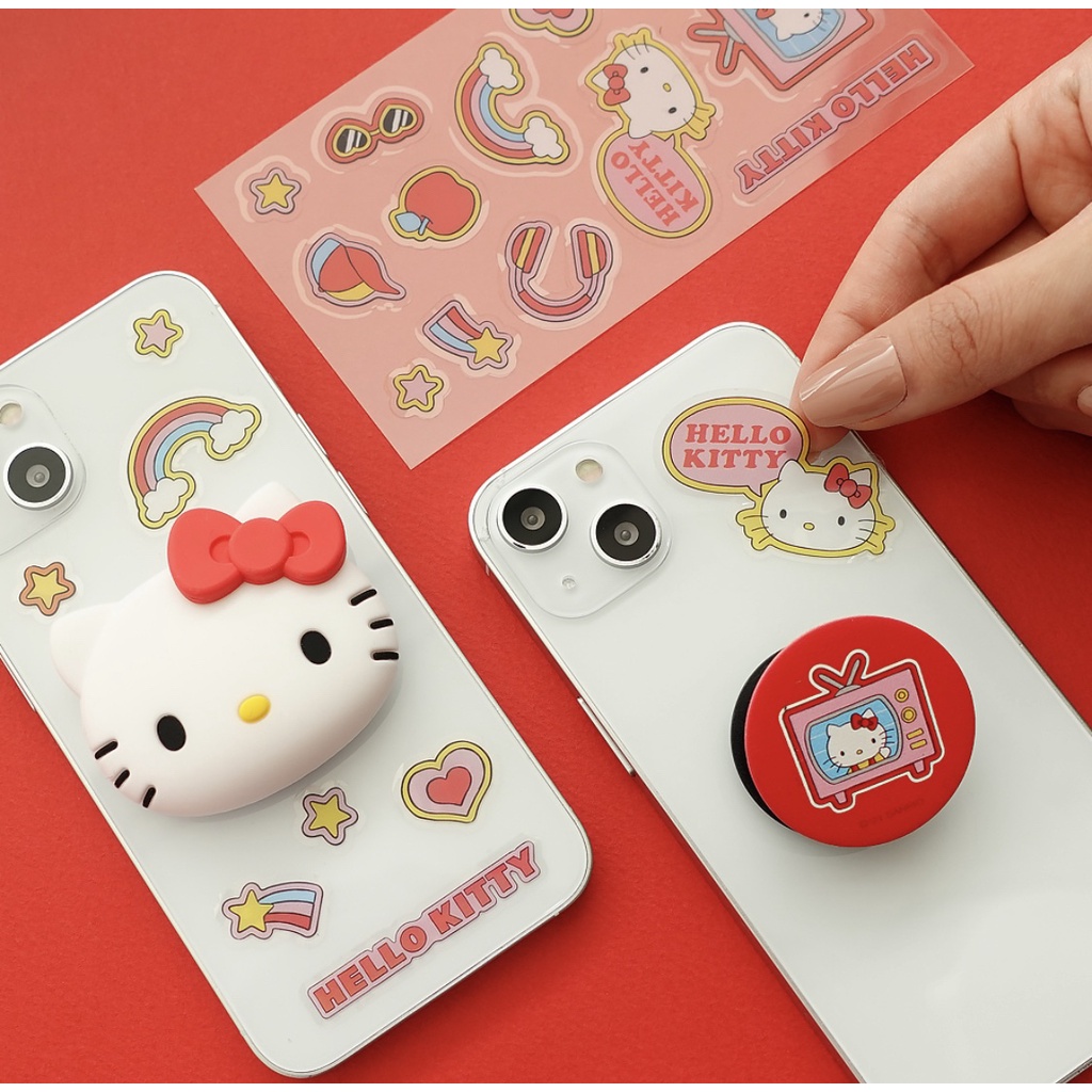 [Sanrio] 2 Way Phone Grip + Sticker Set Poptok Phone stand holder Hello ...