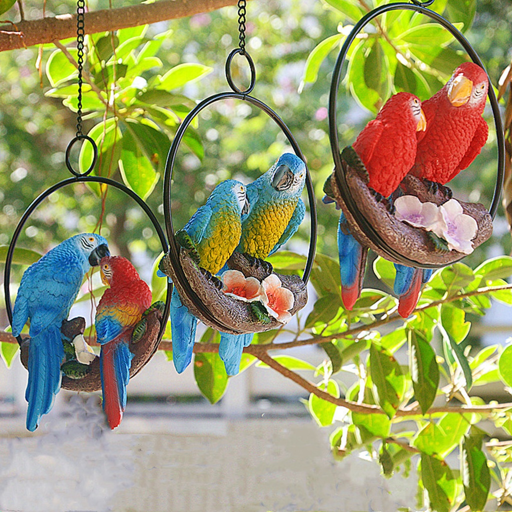 [ Resin Parrot Bird in Rings Birds Figurine Statue Yard Garden Decor ...