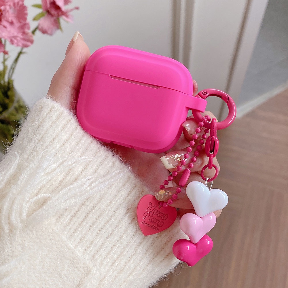 Silicone Pink Heart Pendant Earphone Case for Apple AirPods 1/2 3 4 Pro ...