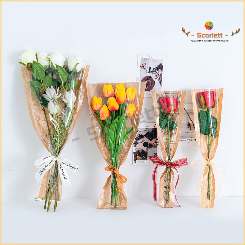 [50pcs/pack] Creative Newspaper Kraft Paper Single Flower Bags / Brown ...