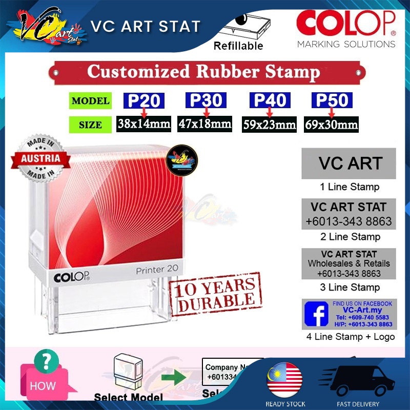 COLOP Self-Inking Rubber Stamp | Cop Getah Custom Nama, Alamat, Syarikat | Name Logo Stamp for ...
