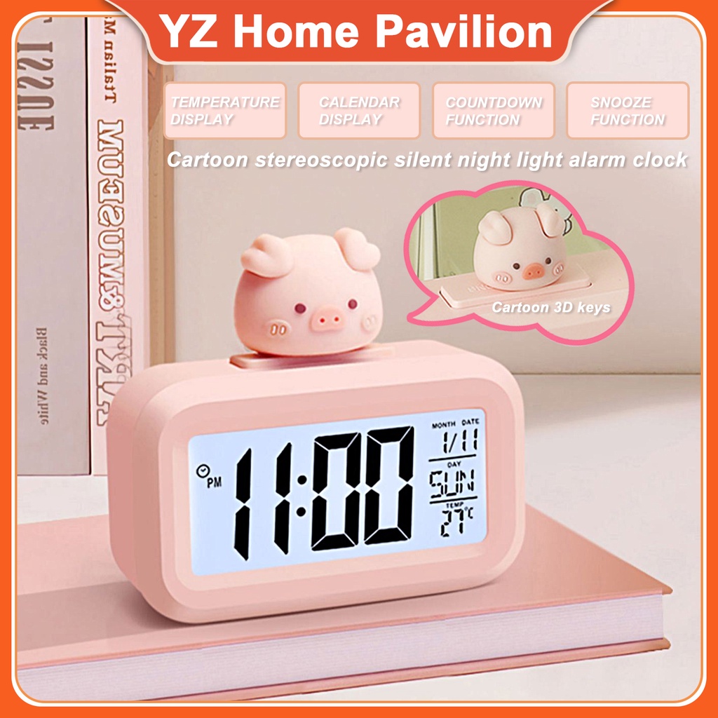Multifunctional Backlight LED Digital Alarm Clock Cute Piggy Shape ...
