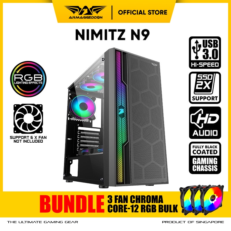 Armaggeddon Nimitz N9 ATX Gaming PC Case with Tempered Glass Side Panel ...