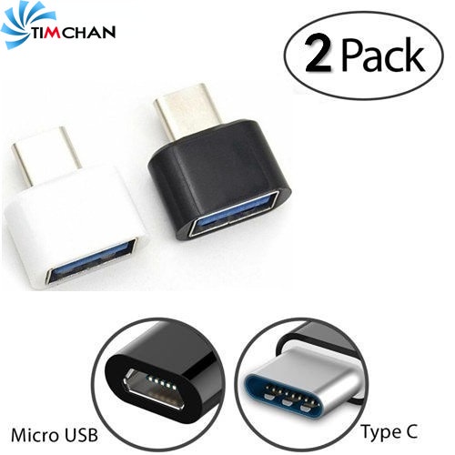 2Pcs Pack Type-C Micro USB&Type-C Male to USB 2.0 Female Adapter OTG ...