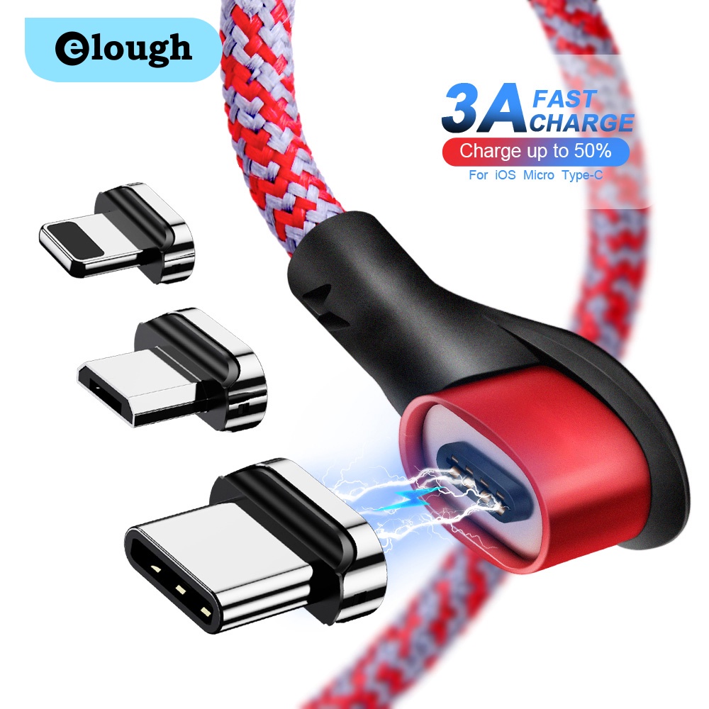Elough 3A Fast Charging Magnetic Type C Cable 90 Degree Micro USB Cable ...
