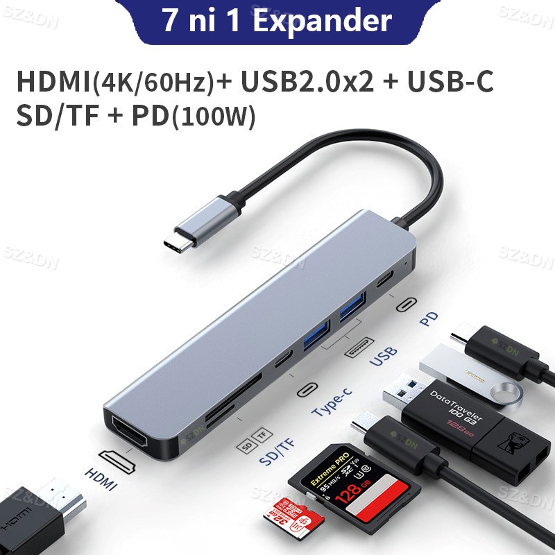 3.0USB Gigabit Ethernet Hub HUB Computer Breakout 7in1 Docking Station ...
