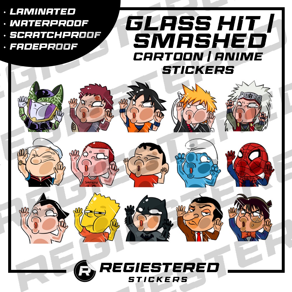 PT. 1 Glass Hit Smashed Cartoon Anime Sticker Dragon Ball Batman ...