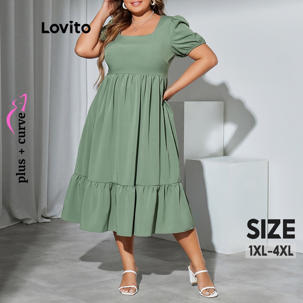 Lovito Plus Size Curve Casual Plain Zipper Double Layer Square Neck ...