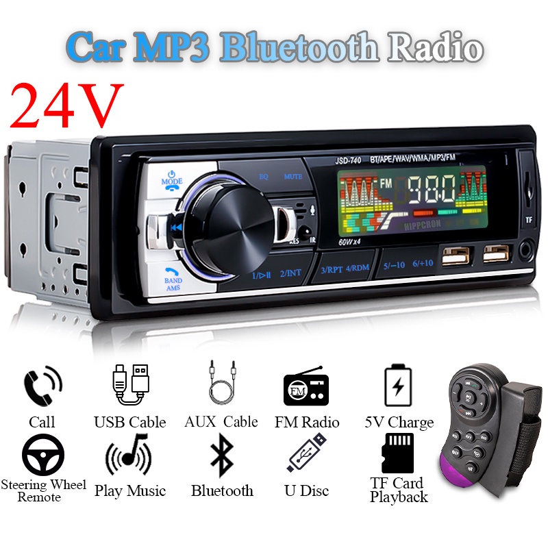 24V 1 Din Car Bluetooth Radio Stereo Head Unit Player MP3/USB/SD/AUX-IN ...