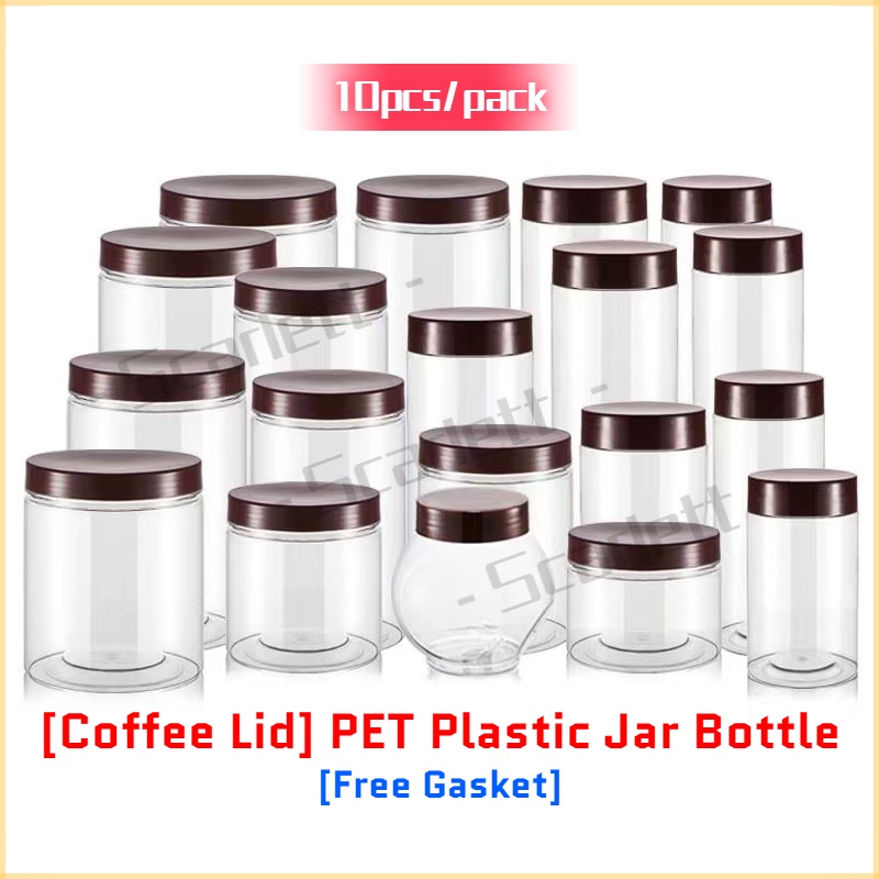 [10pcs/pack] PET Plastic Jar Bottle With Coffee Lid / Round Transparent ...
