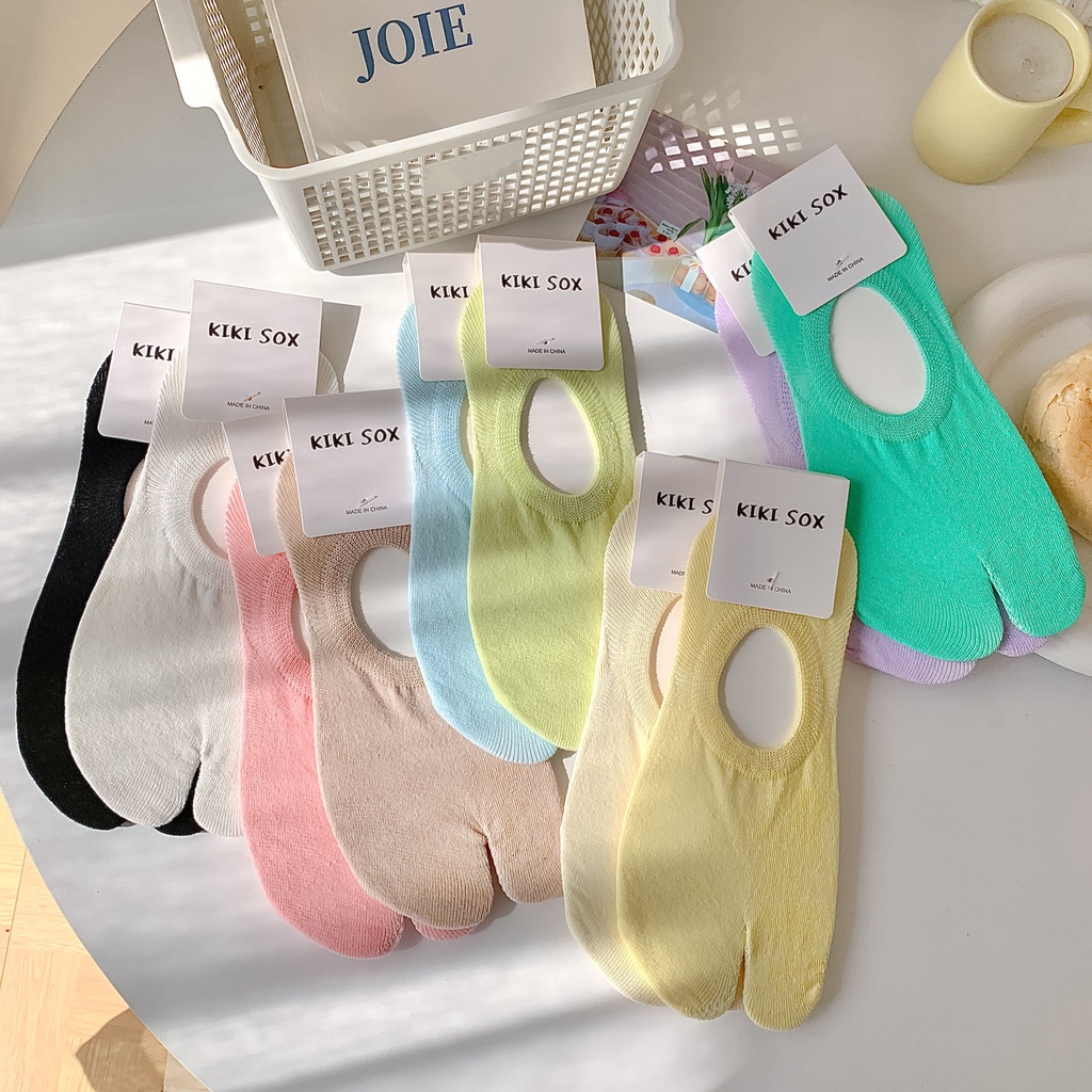 Spring Summer Creamy Fresh Two-Toed Socks Ladies Cotton Thin Invisible ...