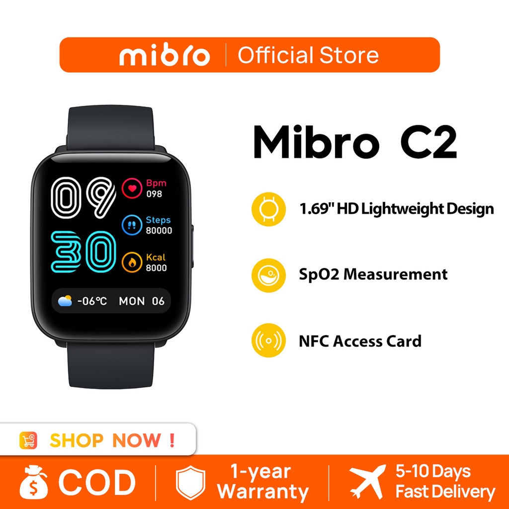 Mibro C2 Smartwatch Global Version 1.69inch HD Screen Sports Heart Rate ...