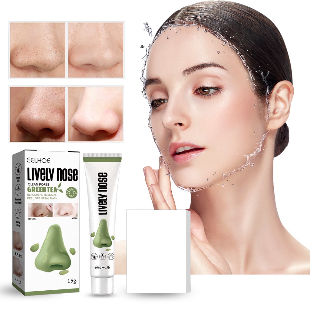 Lively Nose Blackhead Remover Green Tea Mask for Nose 15g Clogged Pores with 40pcs Nose Strip ...