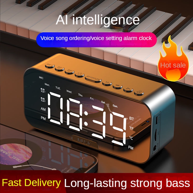 Wireless Bluetooth Speaker Mirror Alarm Clock Mini Subwoofer Electronic ...