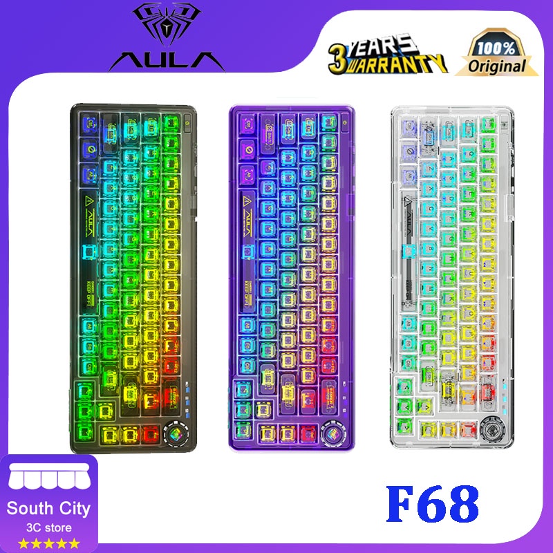 AULA F68 wireless the third mock examination customized mechanical keyboard transparent shell ...