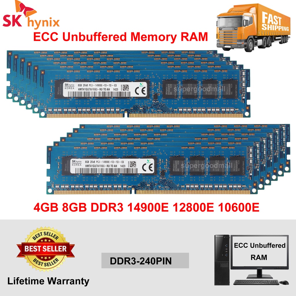 SK Hynix 8GB 2RX8 PC3 PC3L-14900E 12800E DDR3 -1866MHz 1600MHz 240Pin ECC Unbuffered DIMM Server ...