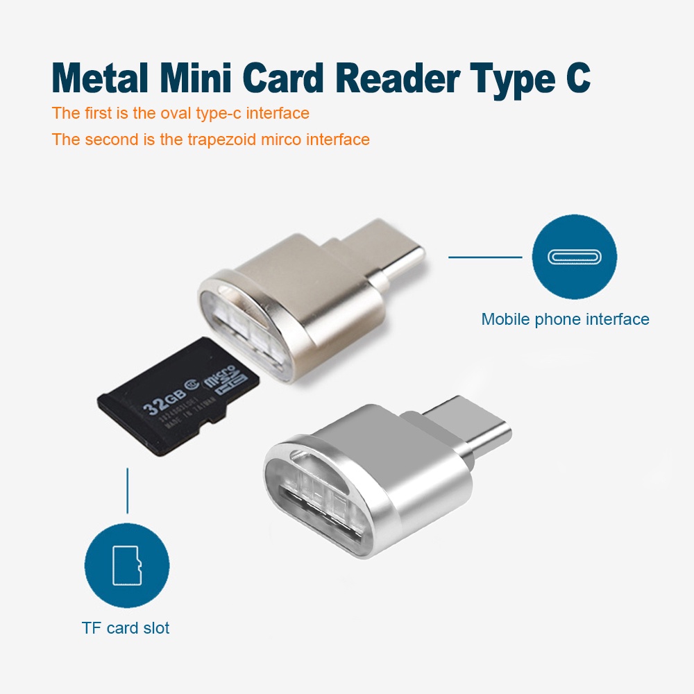 Mini Card Reader Type C Micro SD TF Memory Card Reader OTG Adapter USB ...