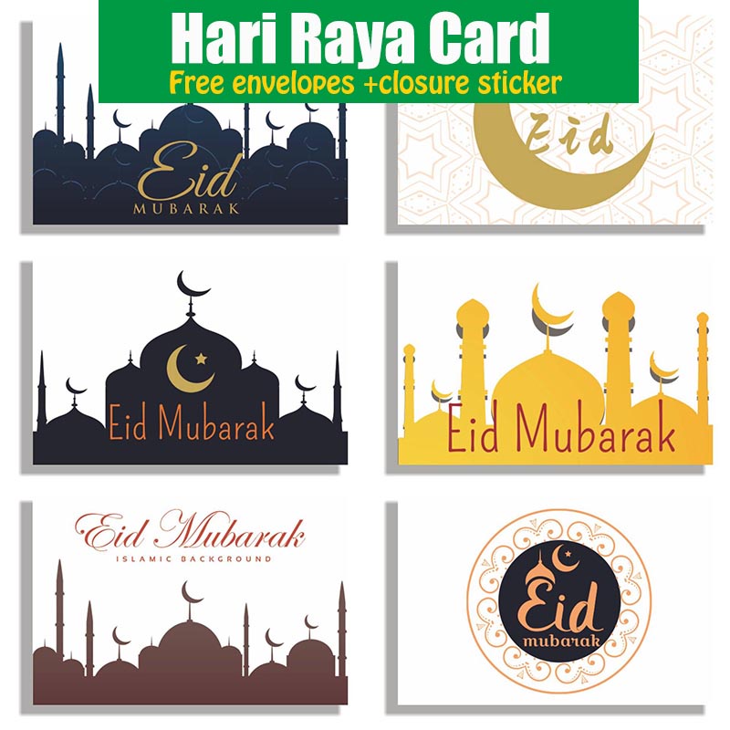 【12 pcs/set】Kad Hari Raya Cards Black Gold Gift Card for Hari Raya Aidilfitri Floding Blessing ...