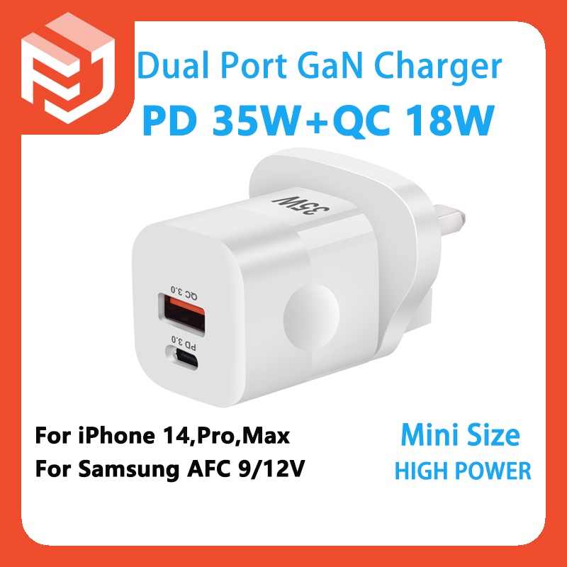 Mini GaN USB-C PD 35W Fast Charger QC 18W Dual Port USBA TypeC Fast ...