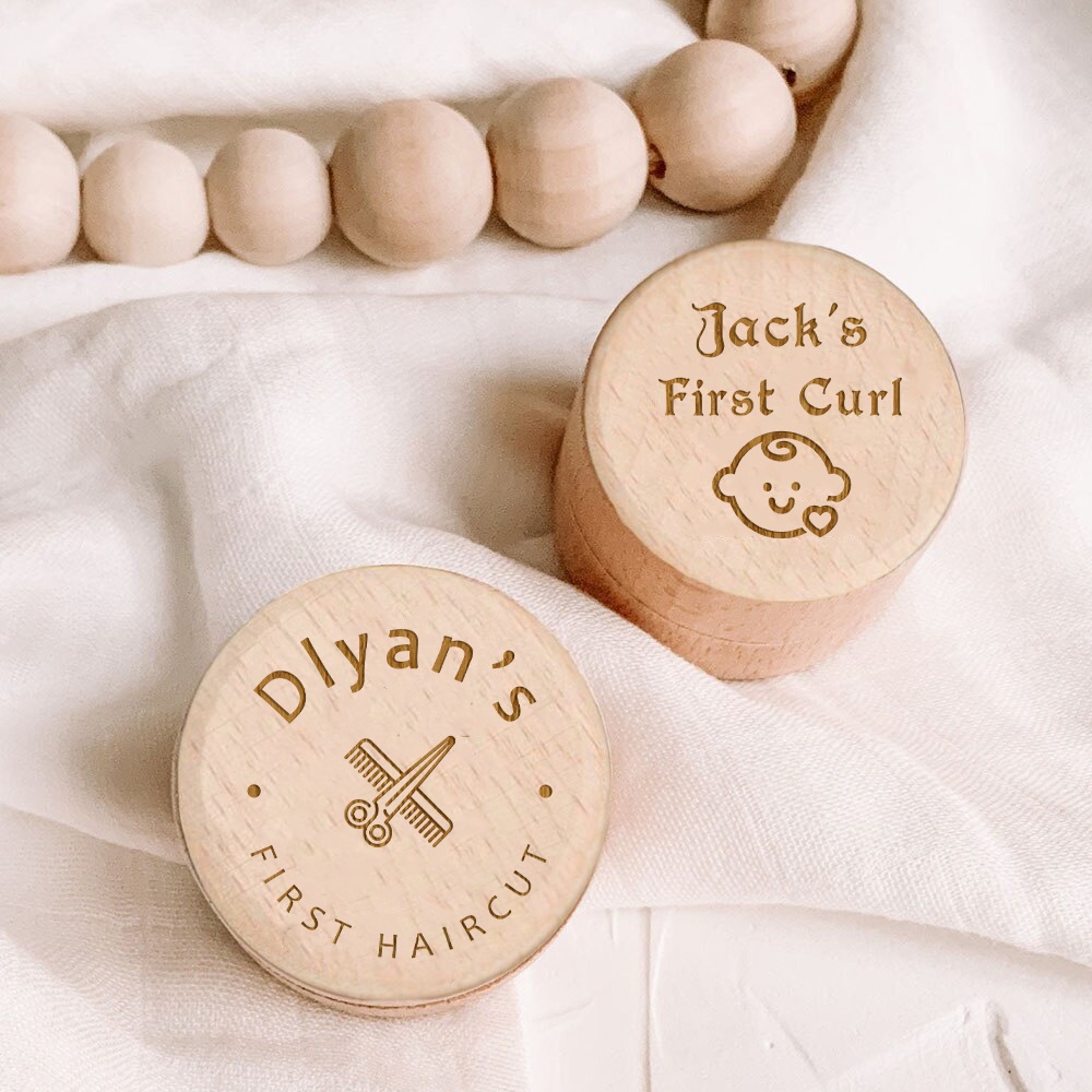 Personalized First Curl Box with Name Cartoon Hair Mini Wooden Storage ...