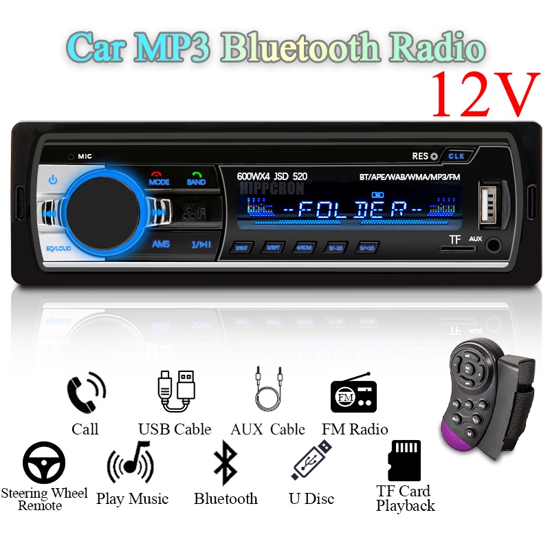 12V Bluetooth Radio Stereo 1 Din Head Unit Car MP3 Player USB/SD/AUX-IN ...