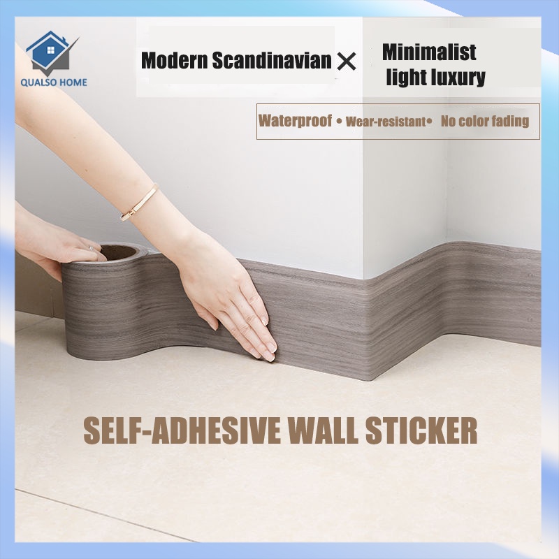 Baseboard Wall Sticker Imitation Wood Grain Self-Adhesive Living Room ...