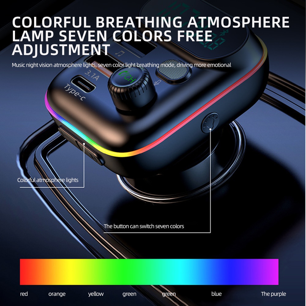 Car Bluetooth 5.0 FM Transmitter QC3.0 PD Type C Dual USB Car Charger ...