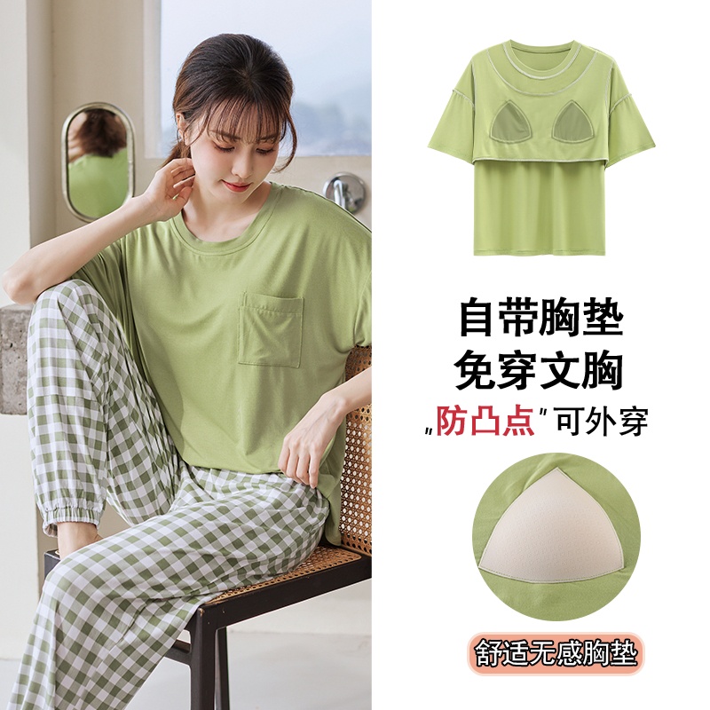 Women Pyjamas Model Cotton Pajamas Set Short Sleeve Sleepwear Lady ...