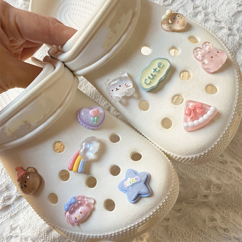 10-pcs/set Croc Jibz Transparent Cake Cub Charm Button Shoes Rainbow ...