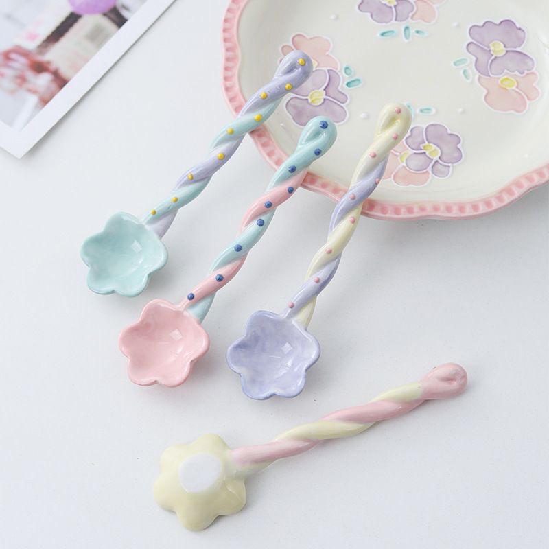 Macaron small flower ceramic bead dot Twister spoon cute girl heart ...