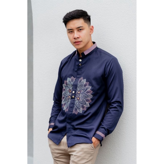 KEMEJA Modern Men's Embroidery Shirt NUC.ID Komar 03 (Navy) | Shopee ...