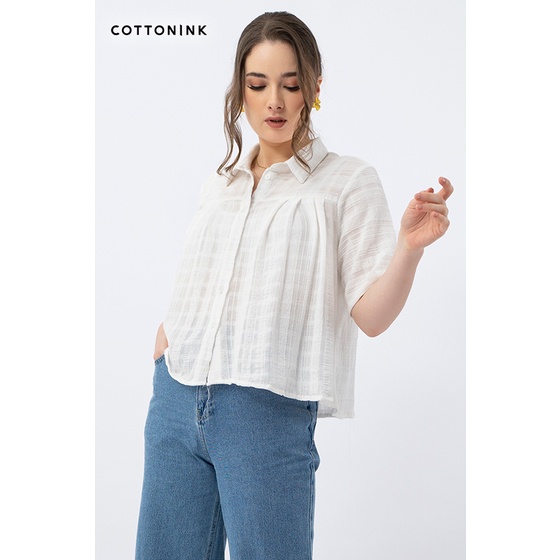 KEMEJA Cottonink - Off-White Mauga Women's Shirt | Shopee Singapore