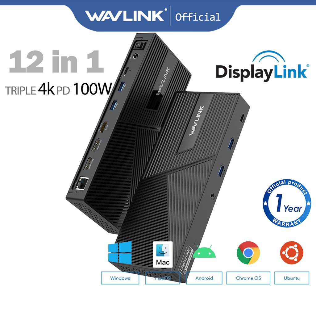 Wavlink USB-C Displaylink Universal Triple 4K Display Docking Station 12-IN-1 Hub Supports 3 ...