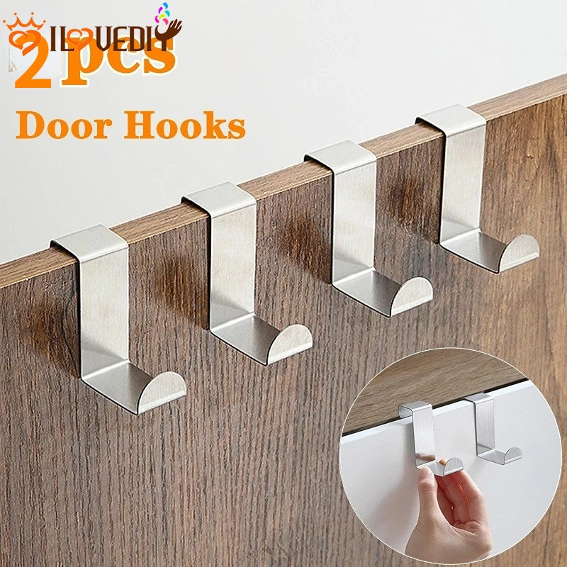 Punch Free Kitchen Bathroom Door Back Hook Stainless Steel Clothes ...