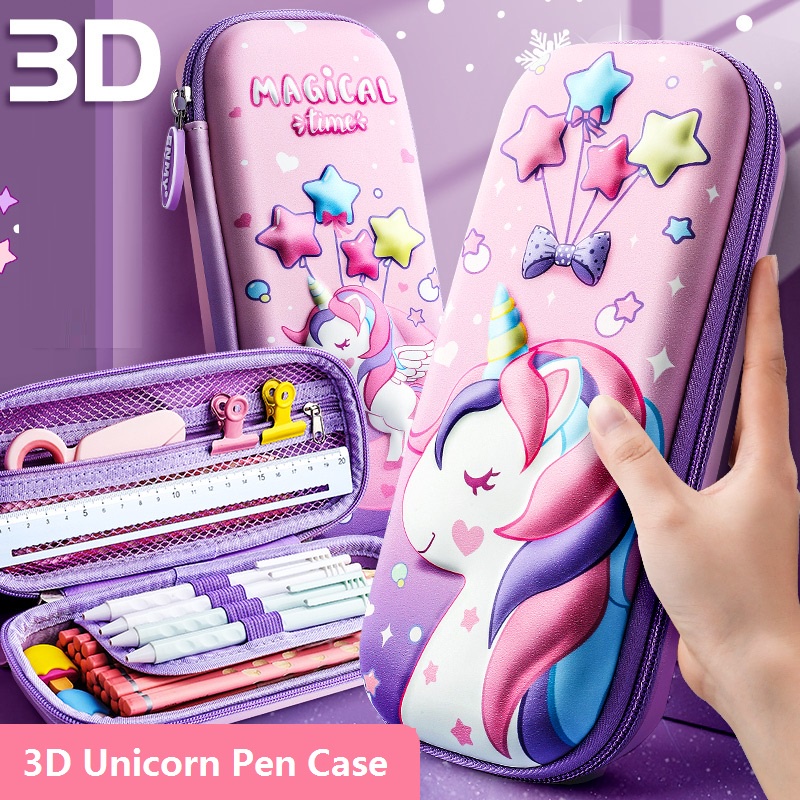 Pencil Box 3D Cartoon Unicorn Cute Pencil Case School Stationery Box ...