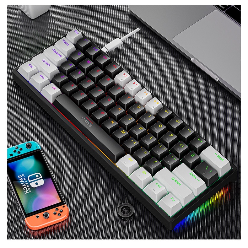 K620 Mini Gaming Mechanical Keyboard 61 Keys RGB Hotswap Type-C Wired ...