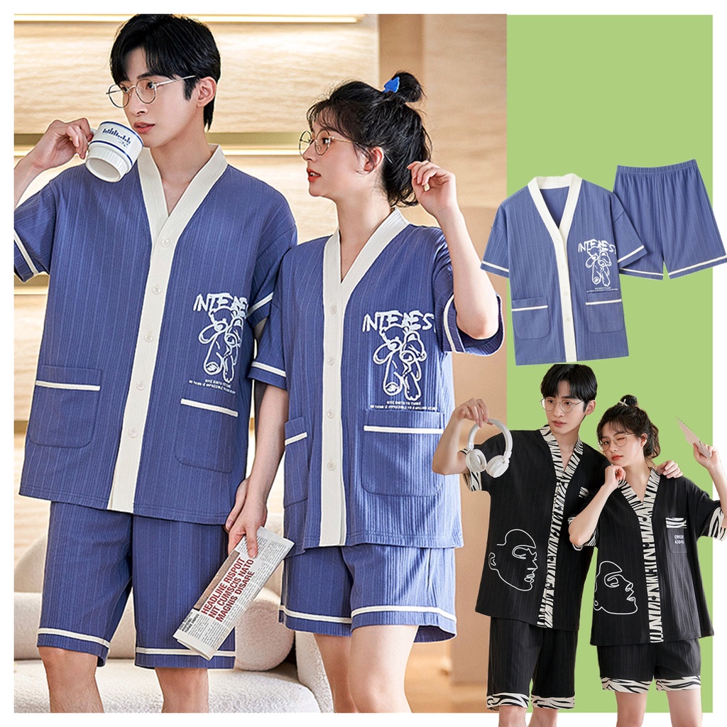 Couple Sleepwear Set Pyjamas Men Women Pajamas Cotton Summer Short ...
