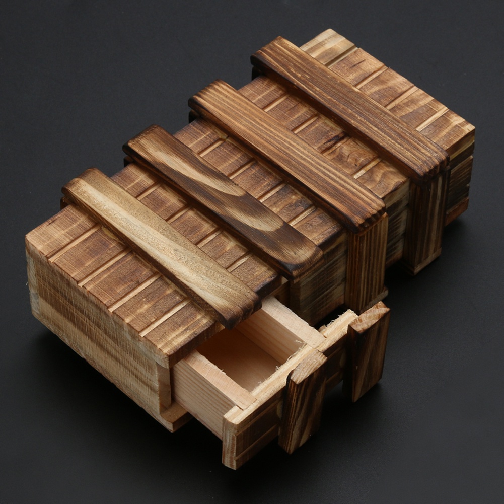 CHARMANT Magic Compartment Wooden Puzzle Box With Secret Drawer Brain Teaser Educational Toy ...