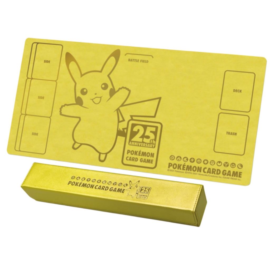 Pokemon TCG 25th Anniversary Golden Pikachu Rubber Playmat and Mat Case ...