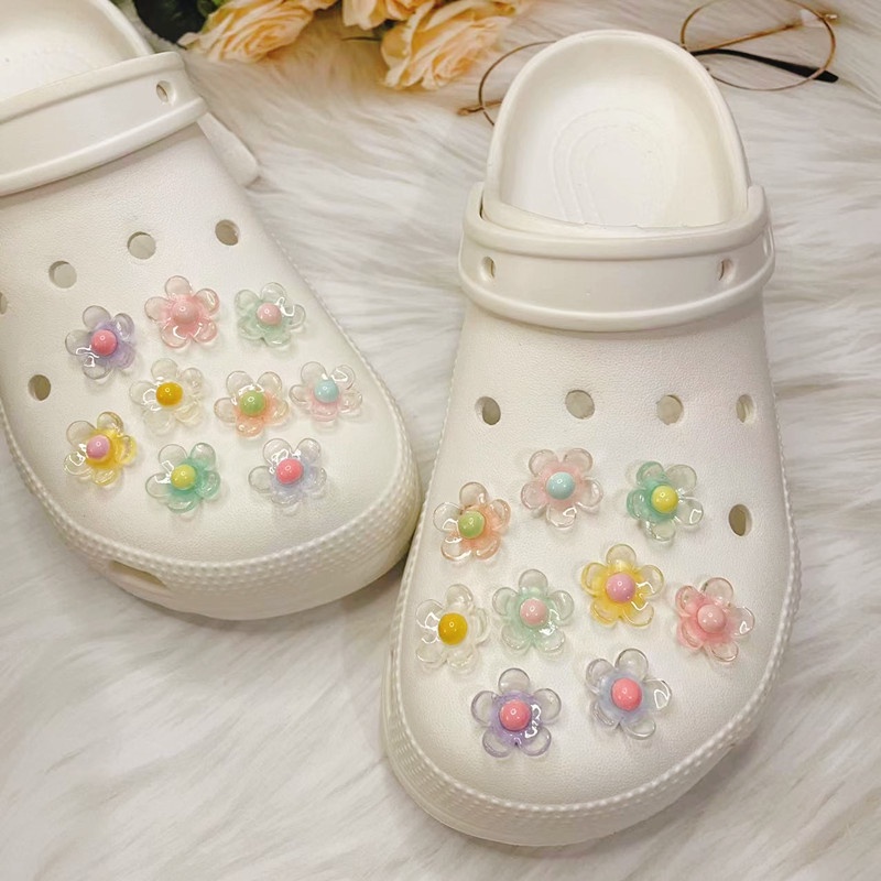 9pcs/set Croc Charm Transparent 3D Flower Macarone 9-color Sandals ...