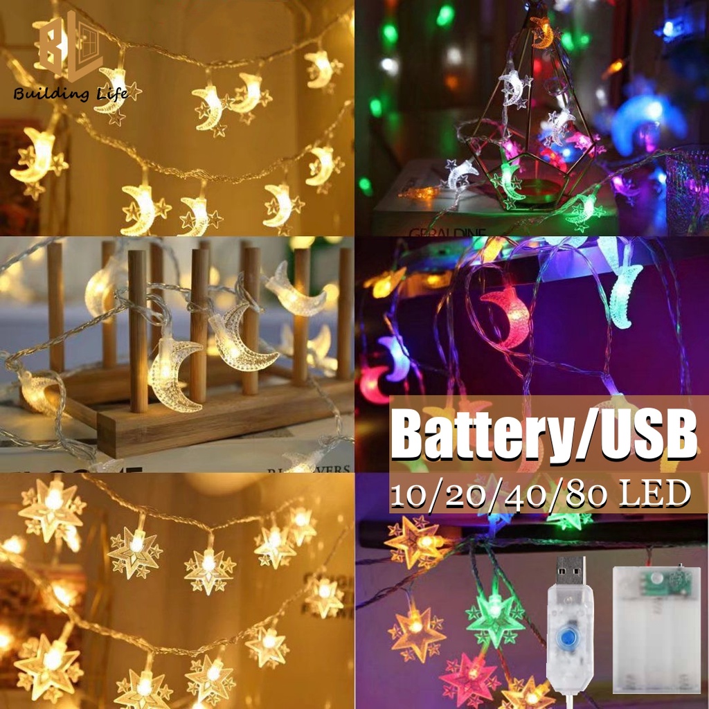 Raya 2025 ⭐ Moon Star String Lights Fairy Led Light Eid Mubarak Ramadan ...