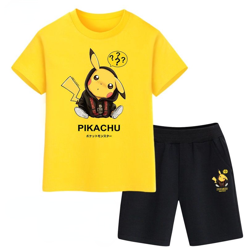 100% Cotton Pikachu Kid's Clothes Kid's pokemon Pikachu Set Kid's Short ...