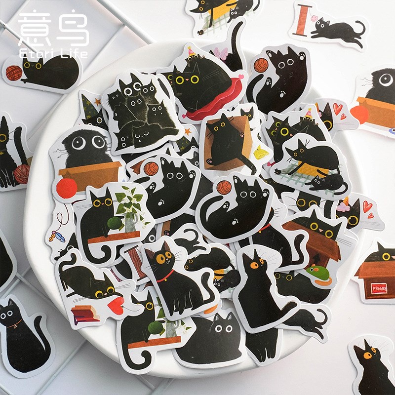 46Pcs Cat Stickers Black Cats Kittens Scrapbook Stickers for DIY Albums ...