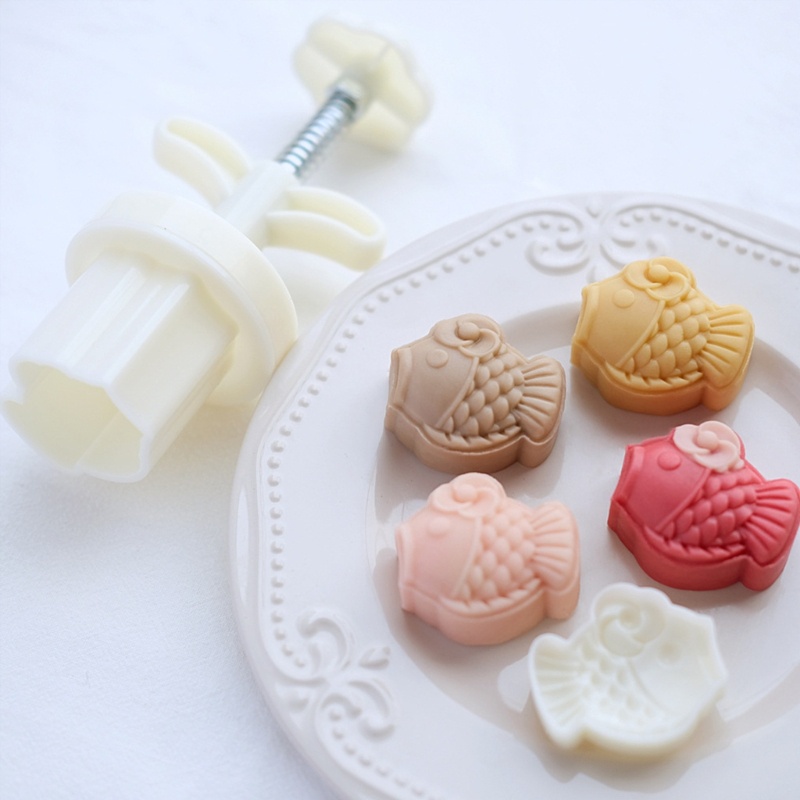 be> 25g Plastic Material Mooncake Molds Fish Shaped Stamps Moon Cakes ...